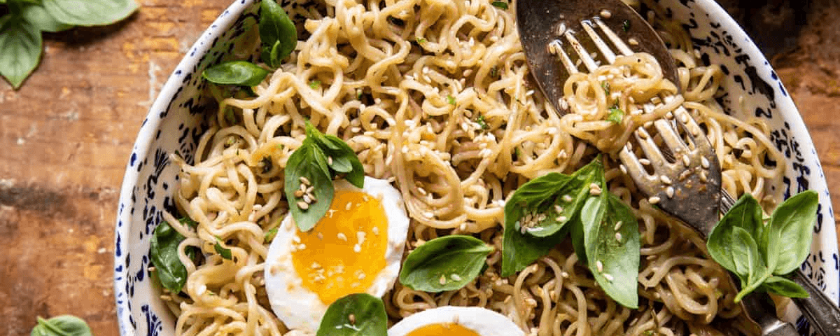 15 Minute Garlic Butter Ramen Noodles Forked
